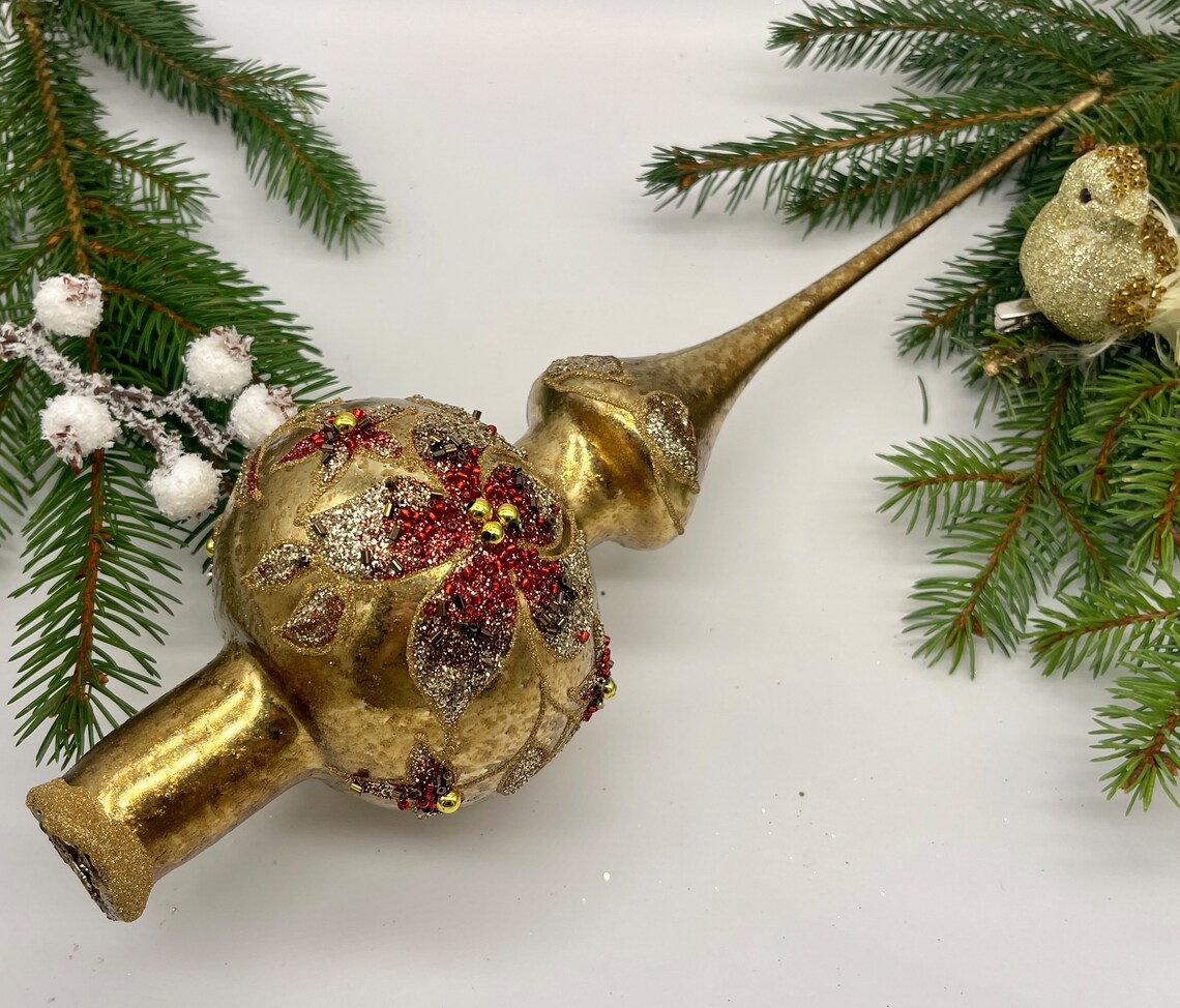 Big Bronze Christmas Glass Tree Topper 14 Inches, Tree Topper Antique ...