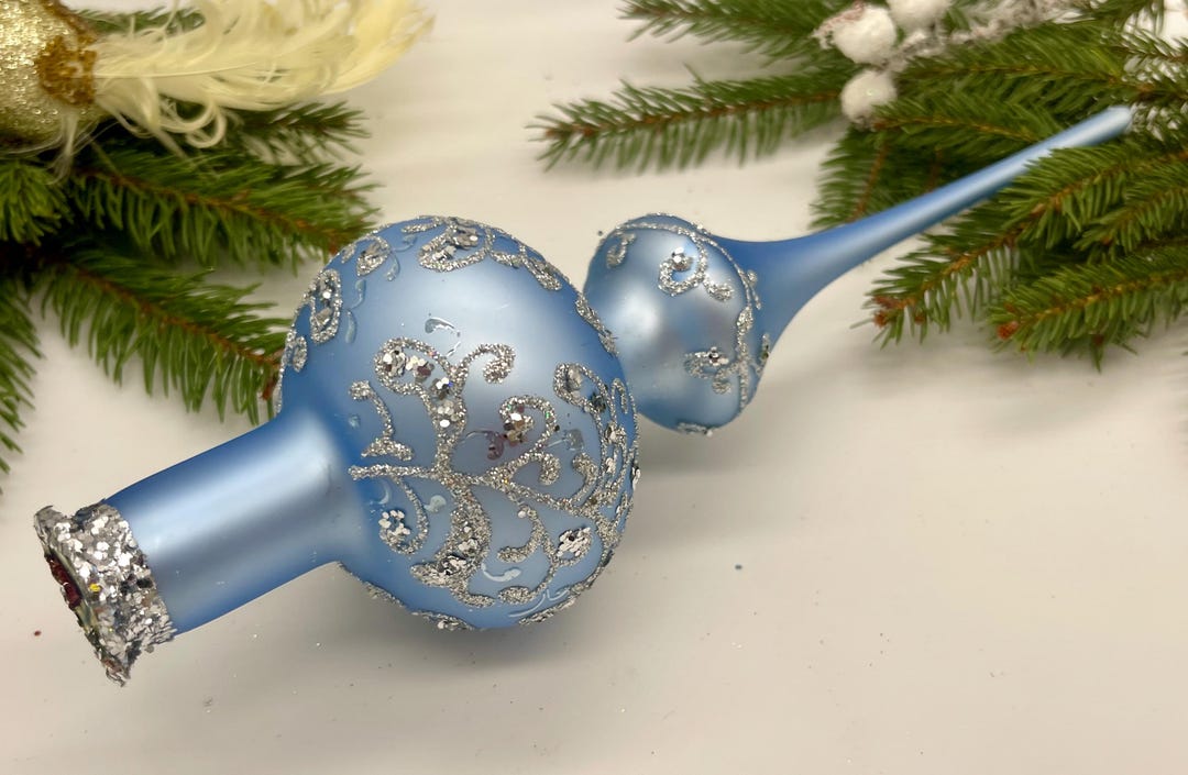 Vintage Blue Christmas Glass Tree Topper 9 Inches, Stained Glass Tree ...