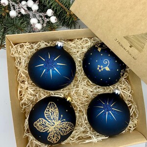 Christmas Set of 4 Big Blue Glass Balls With Gifted Box, Crafted Glass ...
