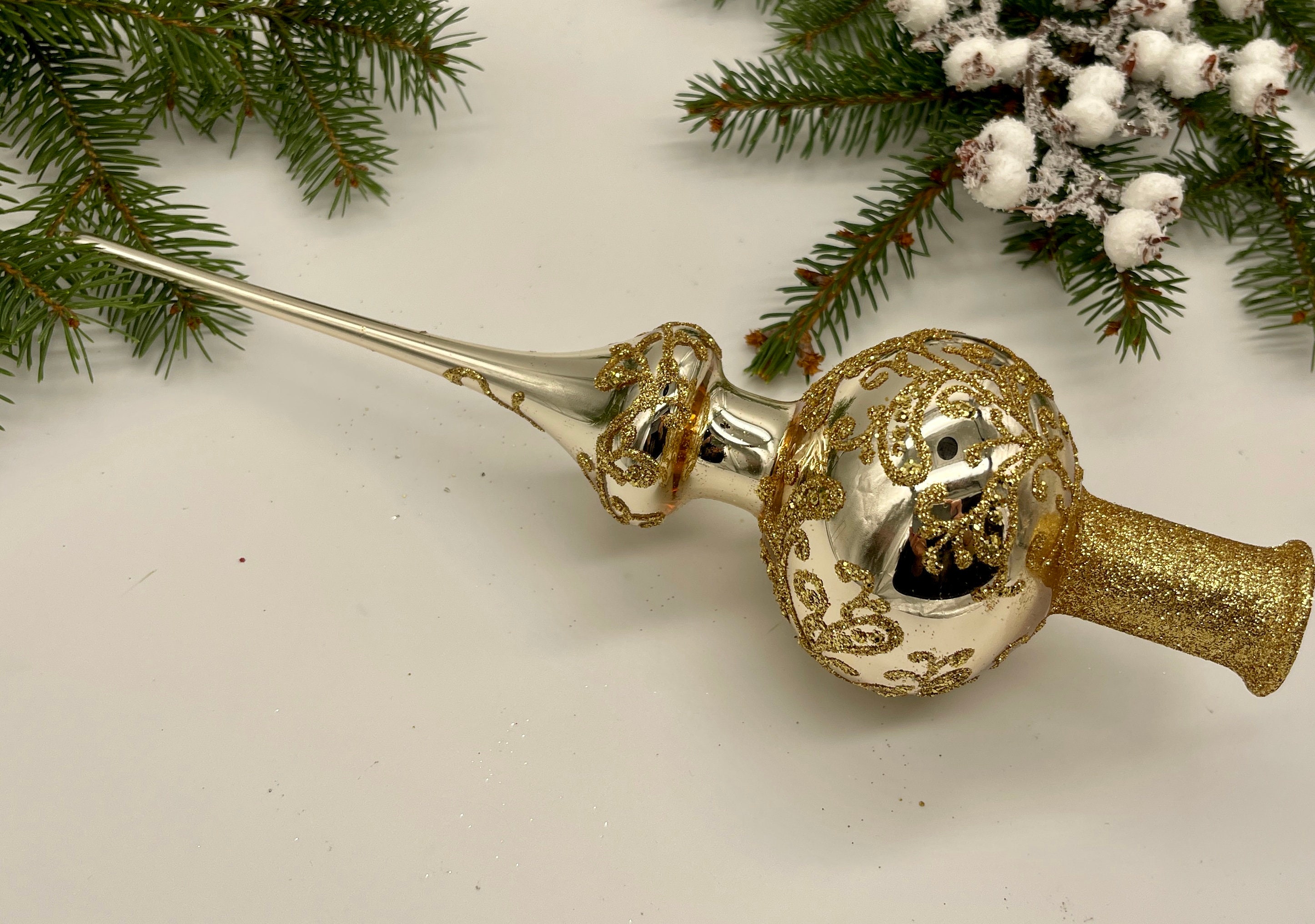 Gold Christmas Glass Tree Topper 10 Inches, Tree Topper Antique ...