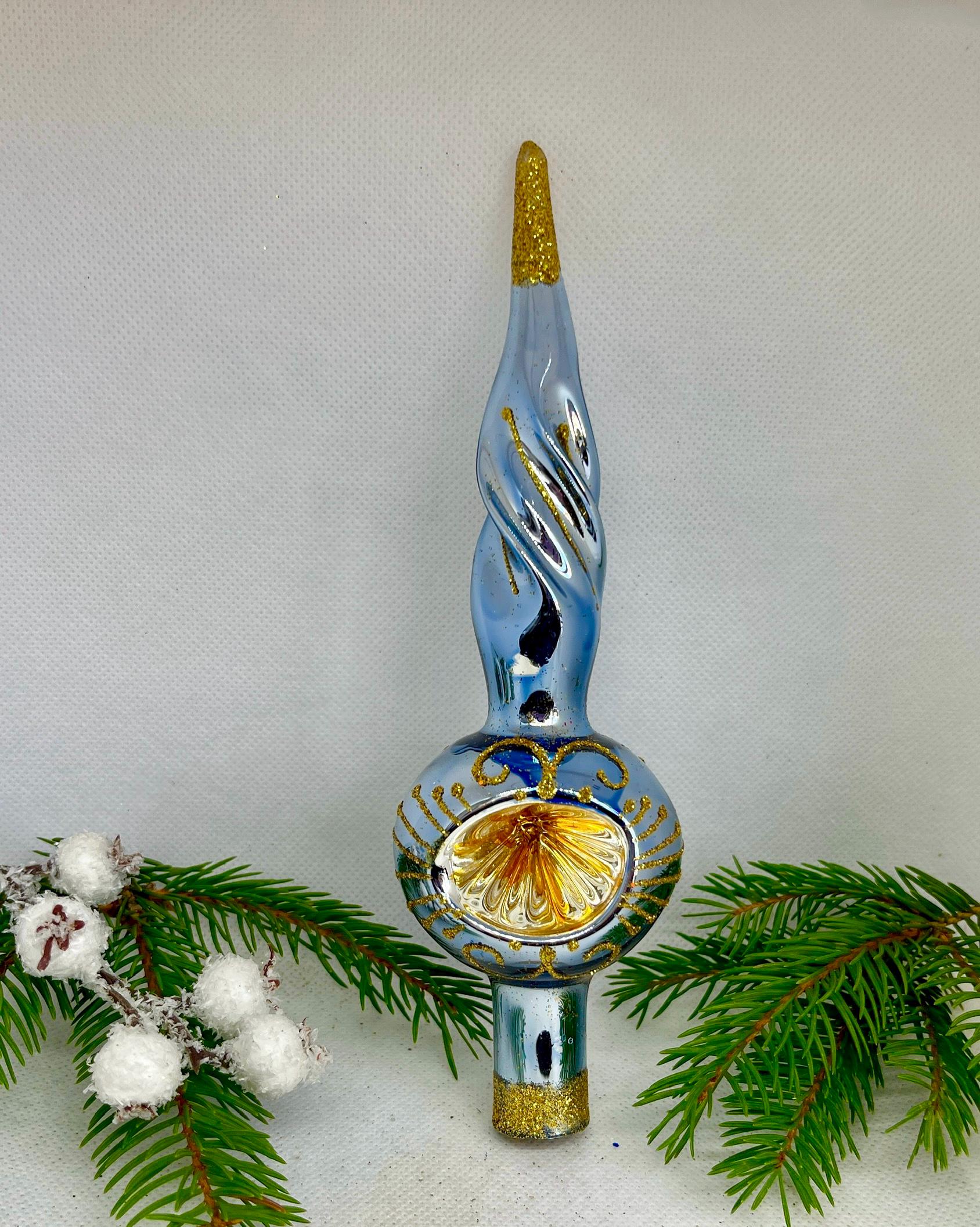 Small Blue Reflected Christmas Glass Tree Topper 7 Inches, Tree Topper ...