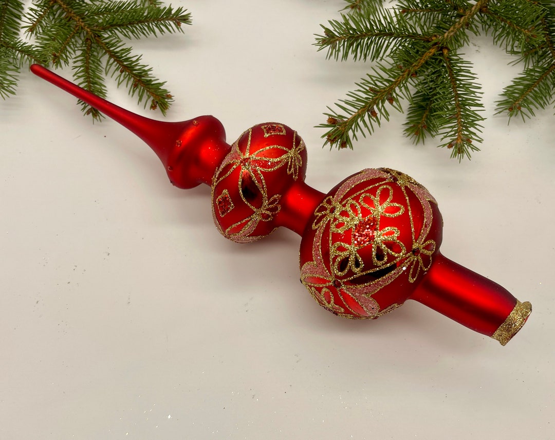 Big Red Christmas Glass Tree Topper 15 Inches, Tree Topper Antique ...