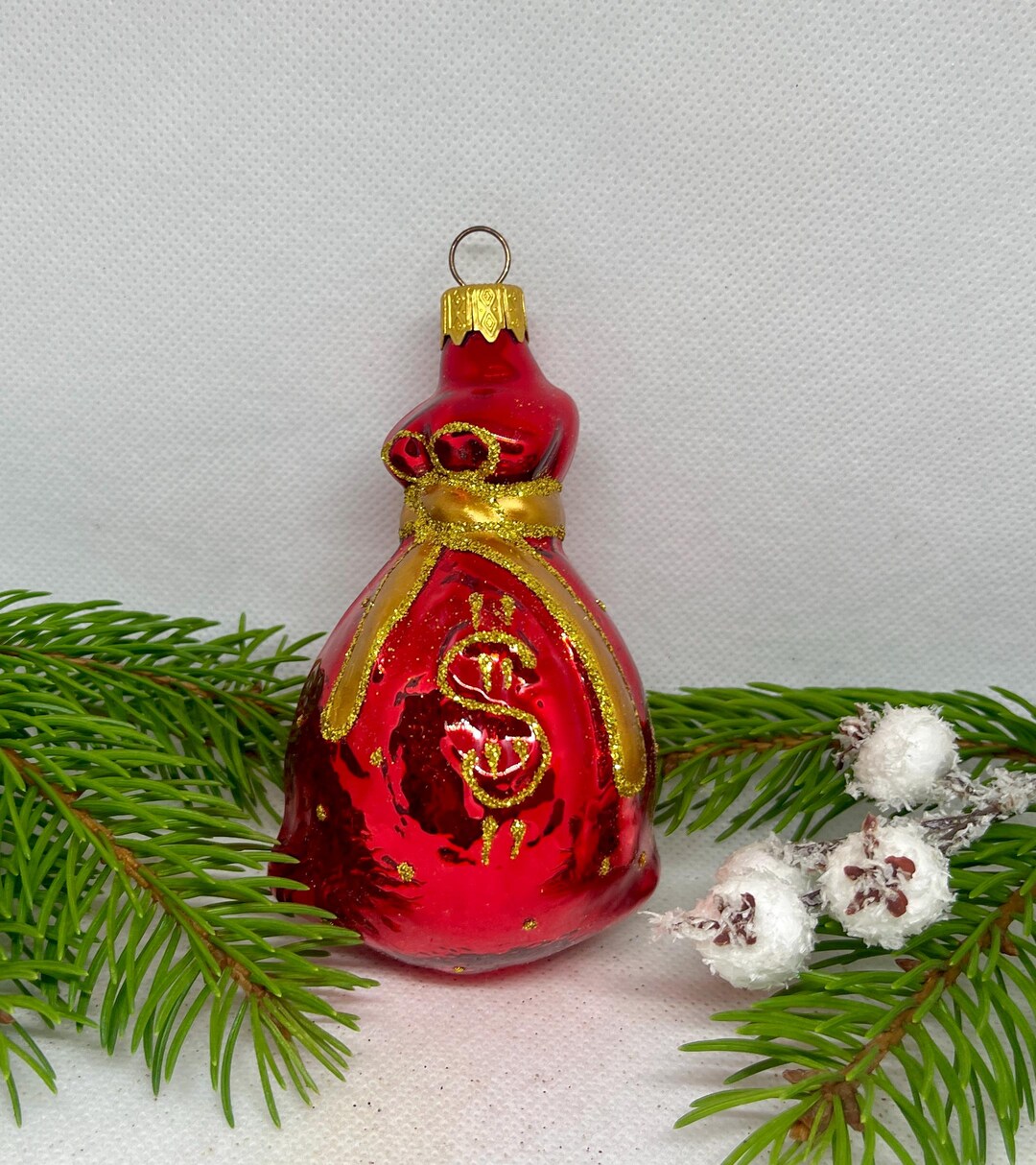 Red Beg of Money Christmas Ornament Holiday Decor Handmade Christmas ...