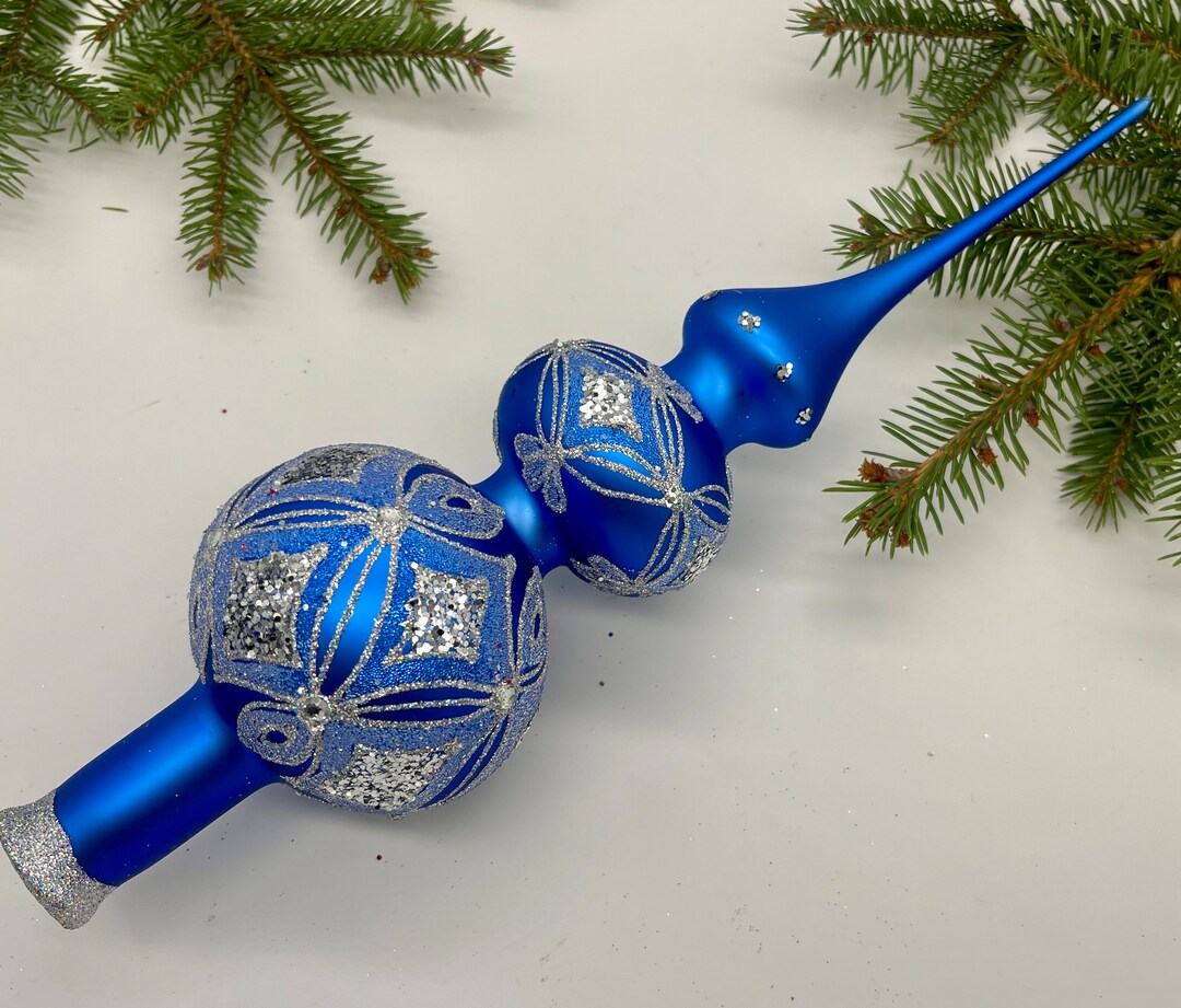 Big Blue Christmas Glass Tree Topper 14 Inches, Tree Topper Antique ...