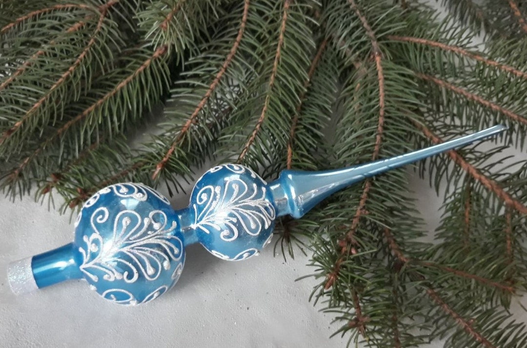BLUE Vintage Christmas Glass Tree Topper 12 Inches Tree - Etsy