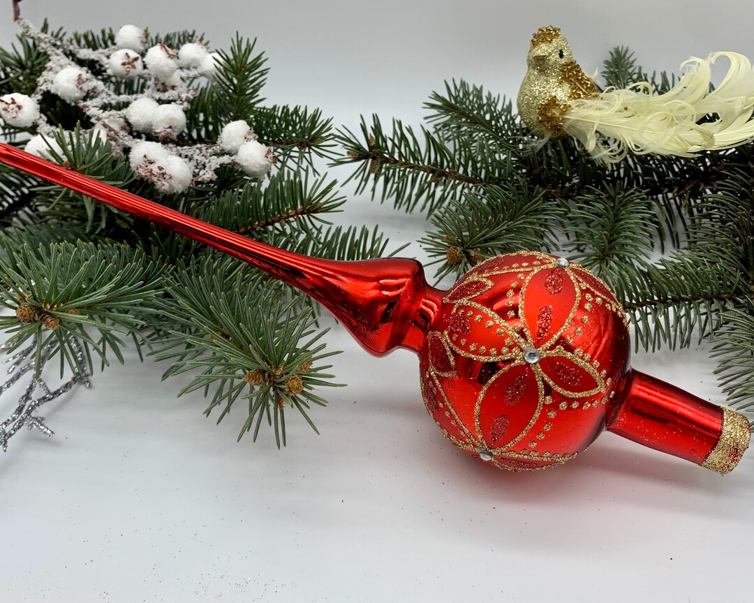 Red Christmas Glass Tree Topper 10 Inches, Mercury Tree Topper Antique ...