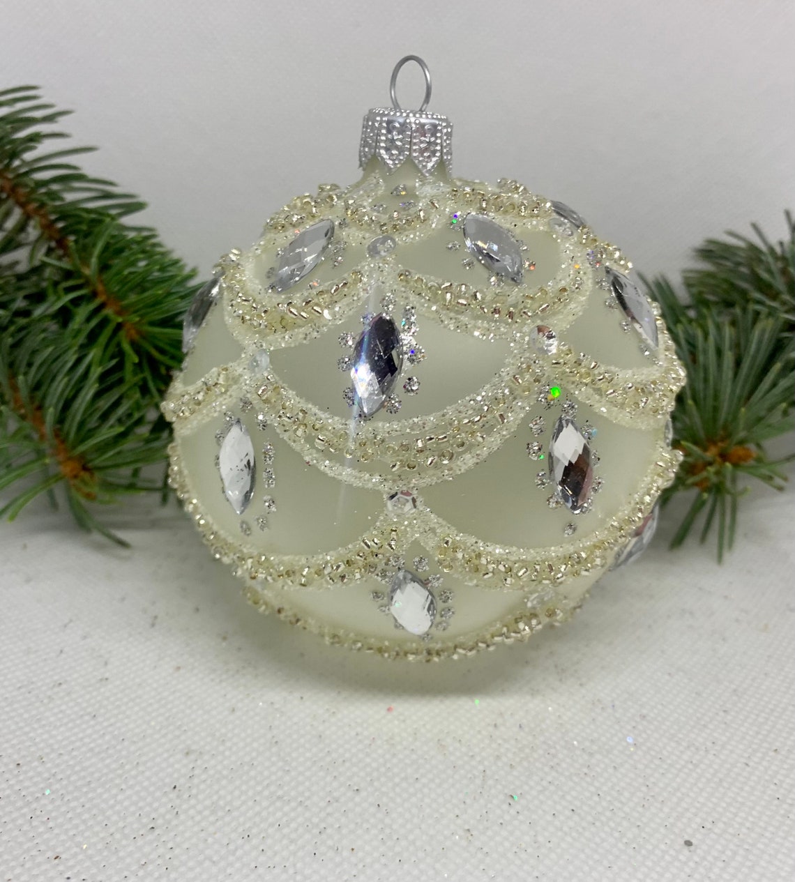 Silver Christmas Glass Ball With Pattern Glitter Xmas - Etsy