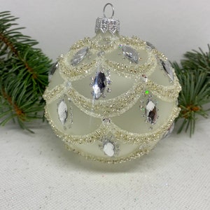 Silver Christmas Glass Ball With Pattern, Glitter Xmas Ornaments, Blown ...