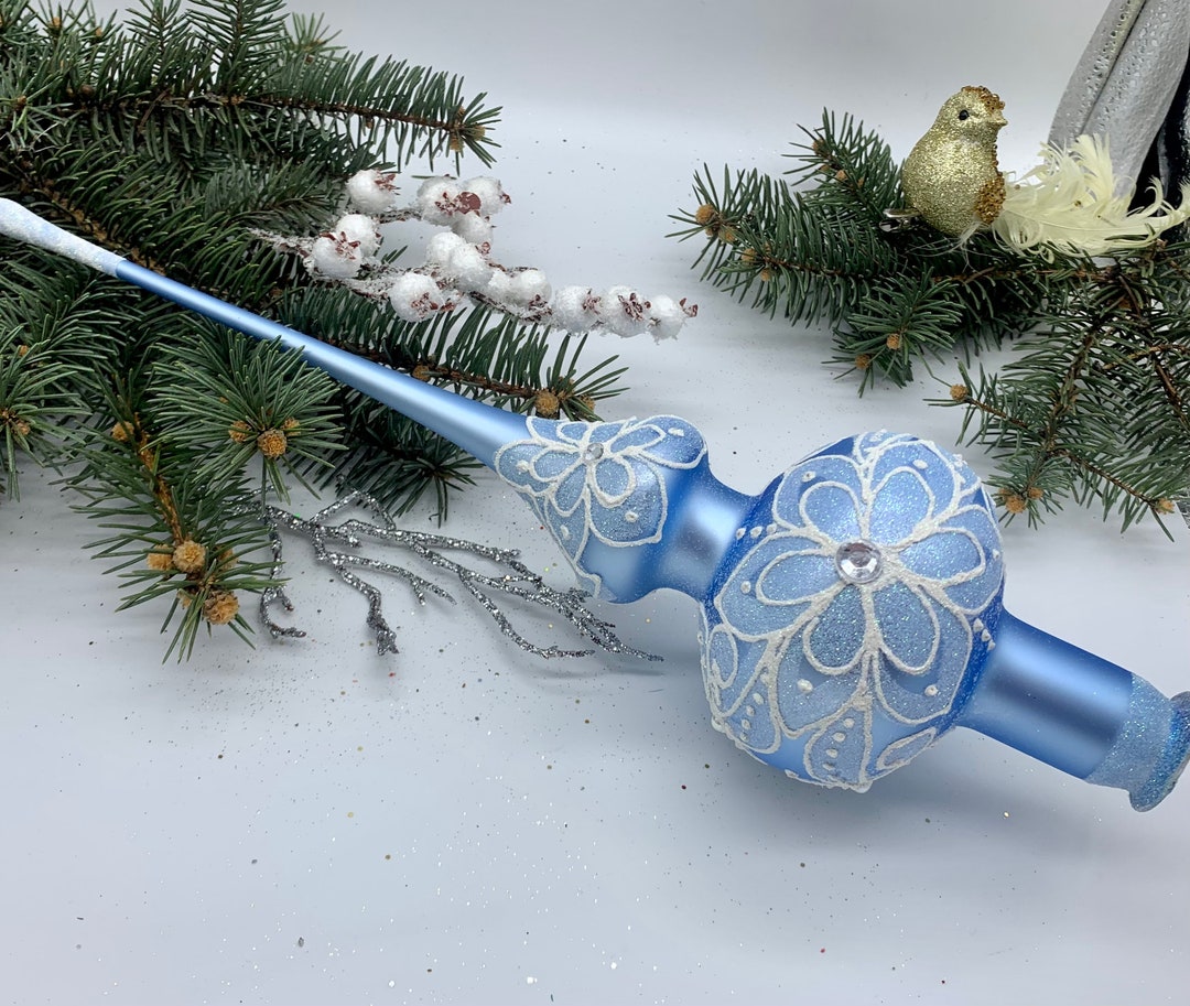Blue Christmas Glass Tree Topper 12 Inches, Tree Topper Antique ...