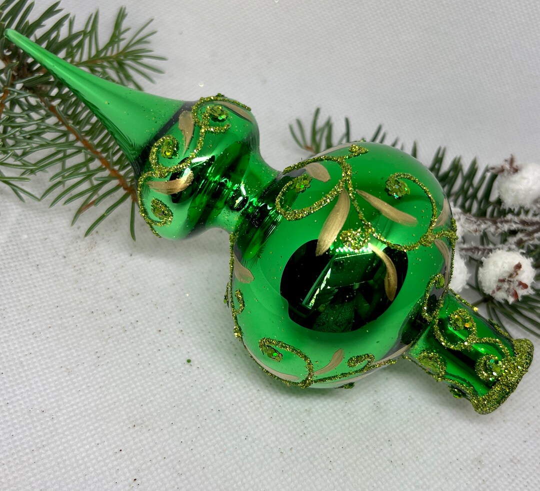 Small Green Vintage Christmas Glass Tree Topper 8 Inches, Tree Topper ...