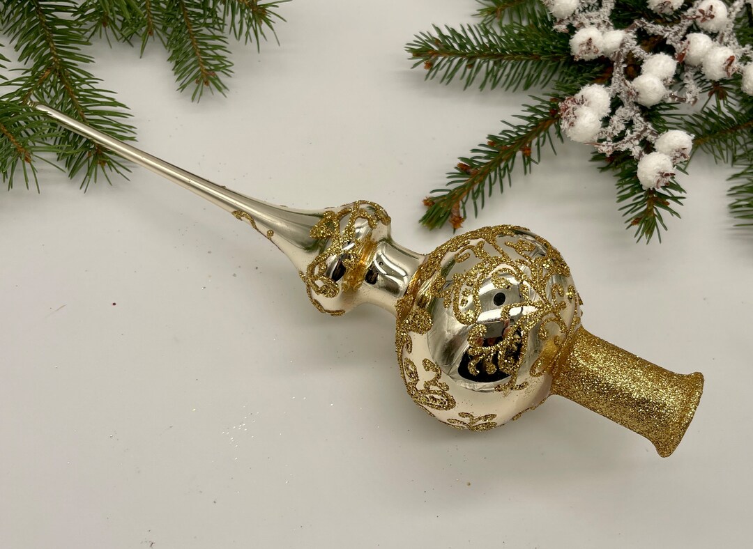 Gold Christmas Glass Tree Topper 10 Inches, Tree Topper Antique ...