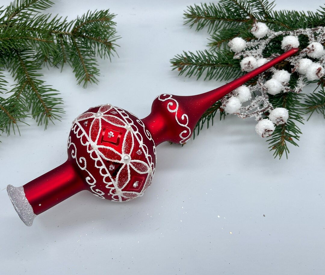 Red Christmas Glass Tree Topper 10 Inches, Mercury Tree Topper Antique ...