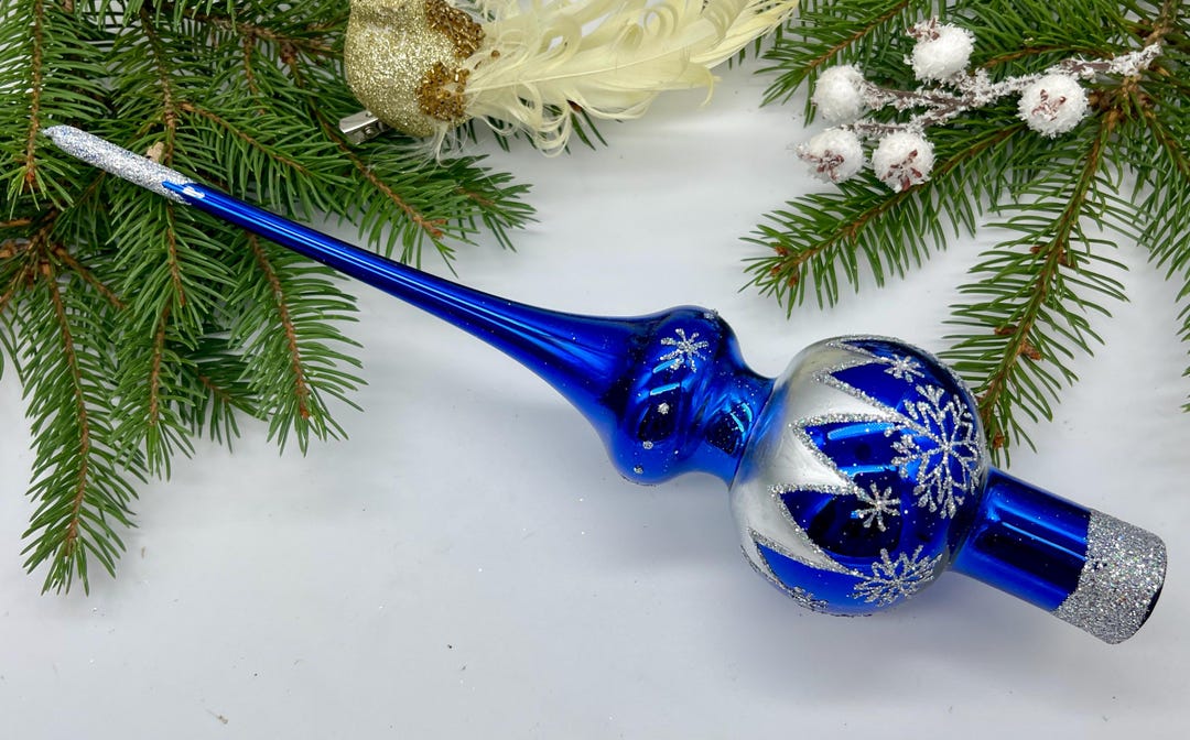 Blue With Silver Christmas Glass Tree Topper 9 Inches, Tree Topper ...