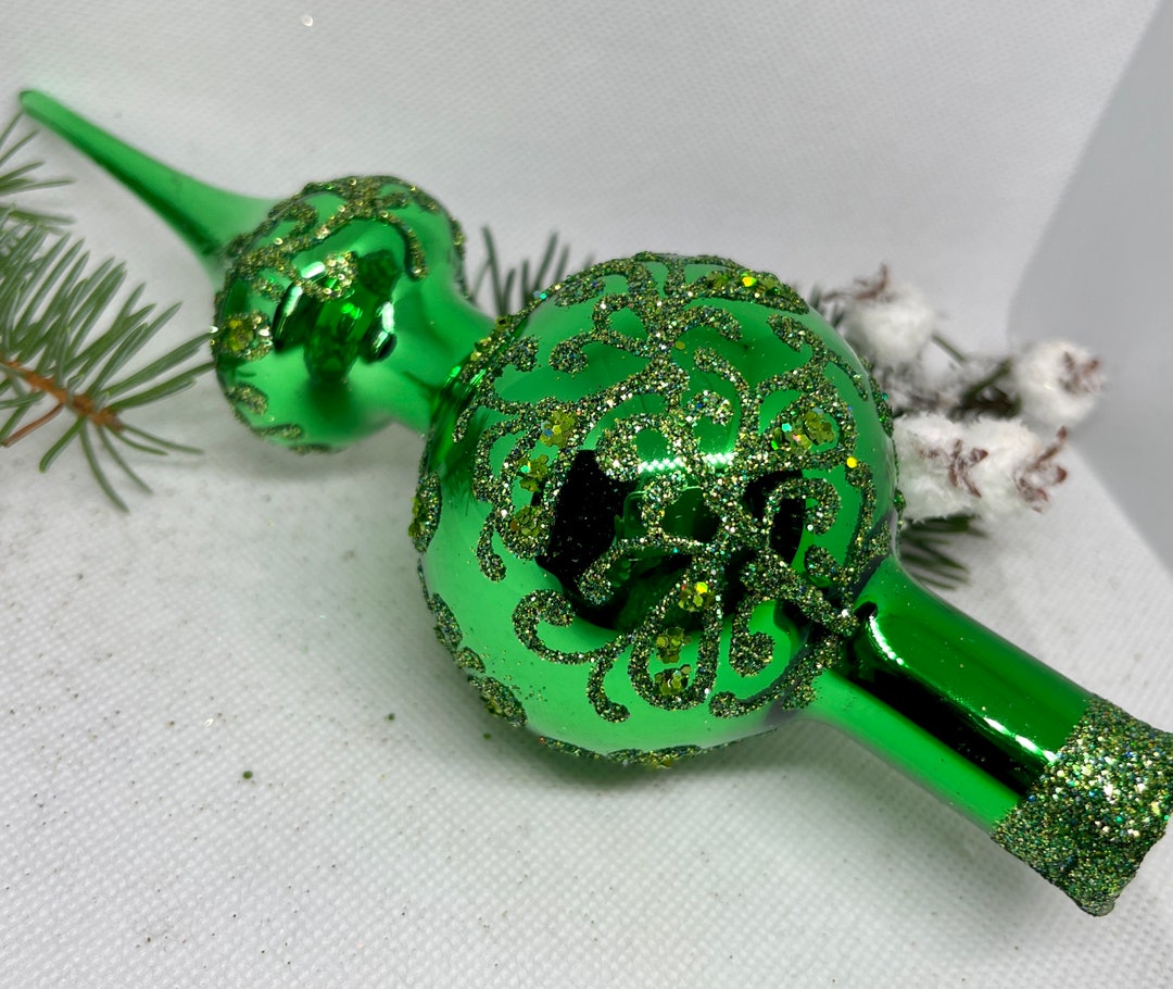 Small Green Christmas Glass Tree Topper 8 Inches, Tree Topper Antique ...