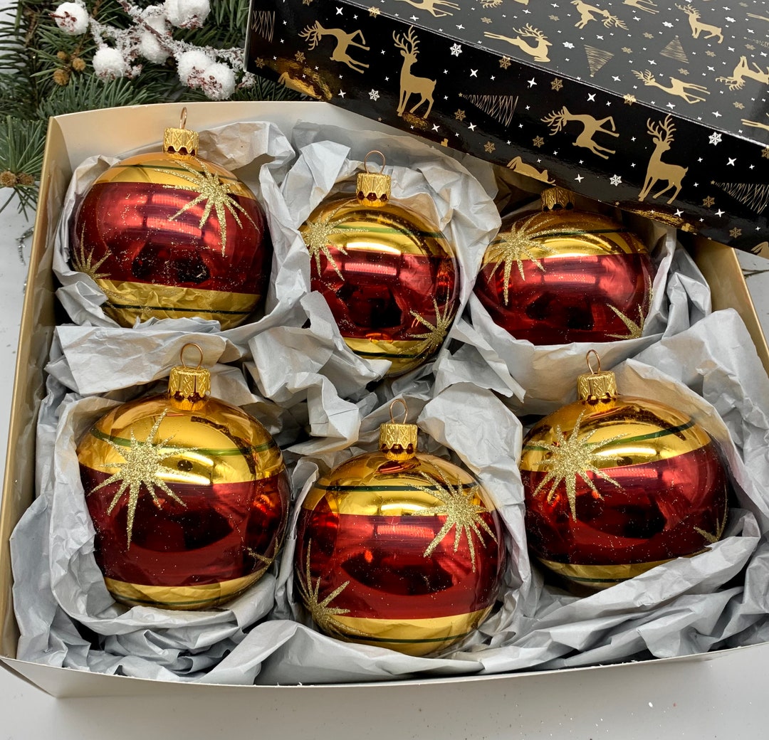 Christmas Set of 6 Glass Balls With Gifted Box Crafted Glass - Etsy