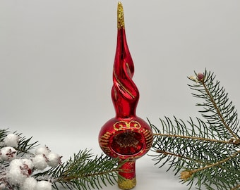 Small Red Vintage Christmas Glass Tree Topper 8 Inches, Tree Topper ...