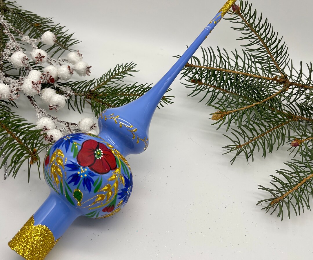 Vintage Blue Christmas Glass Tree Topper 10 Inches, Tree Topper Antique ...