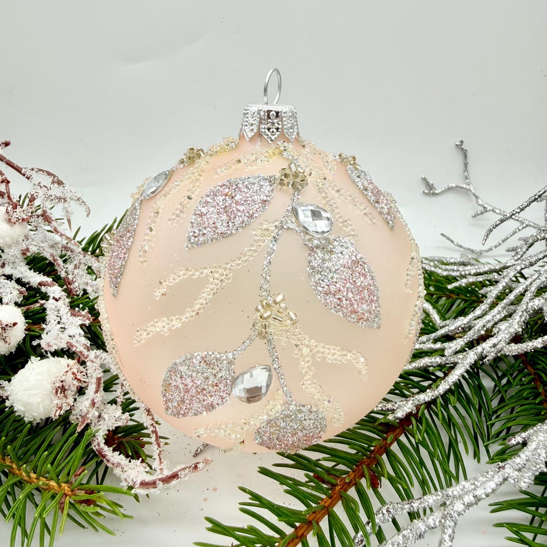 Pink Christmas Glass Ball, Glitter Xmas Ornaments, Blown Glass ...