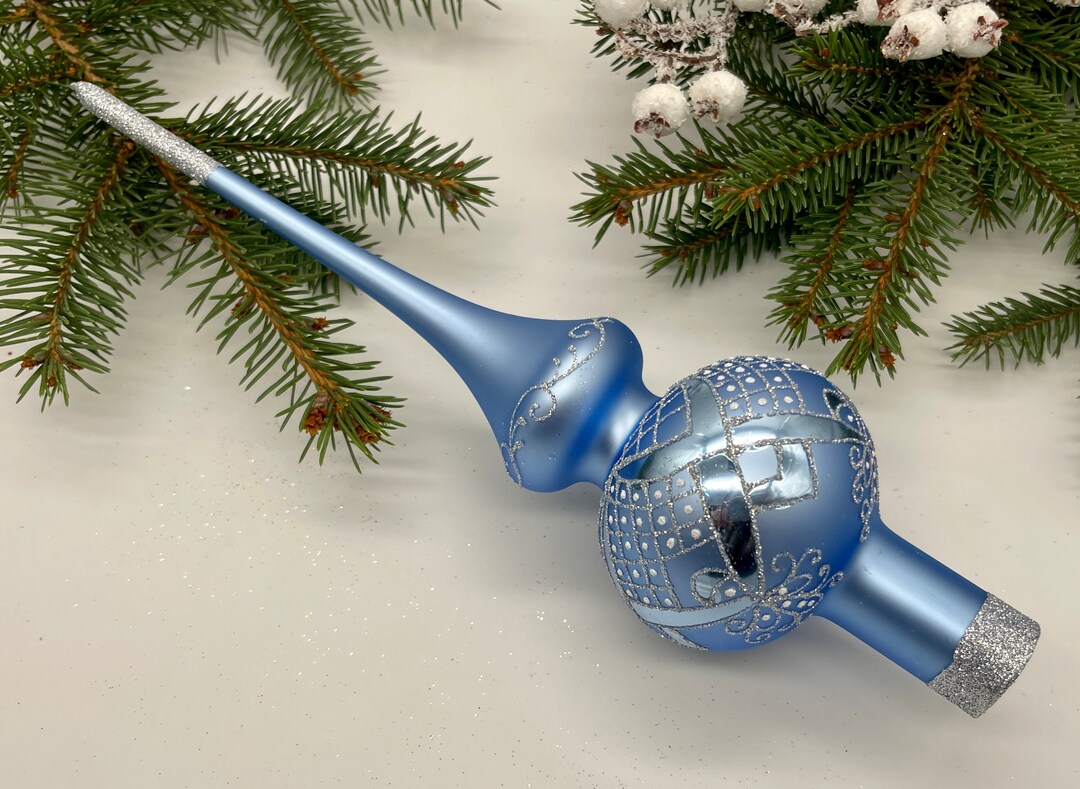 Blue Vintage Christmas Glass Tree Topper 12 Inches, Stained Glass Tree ...