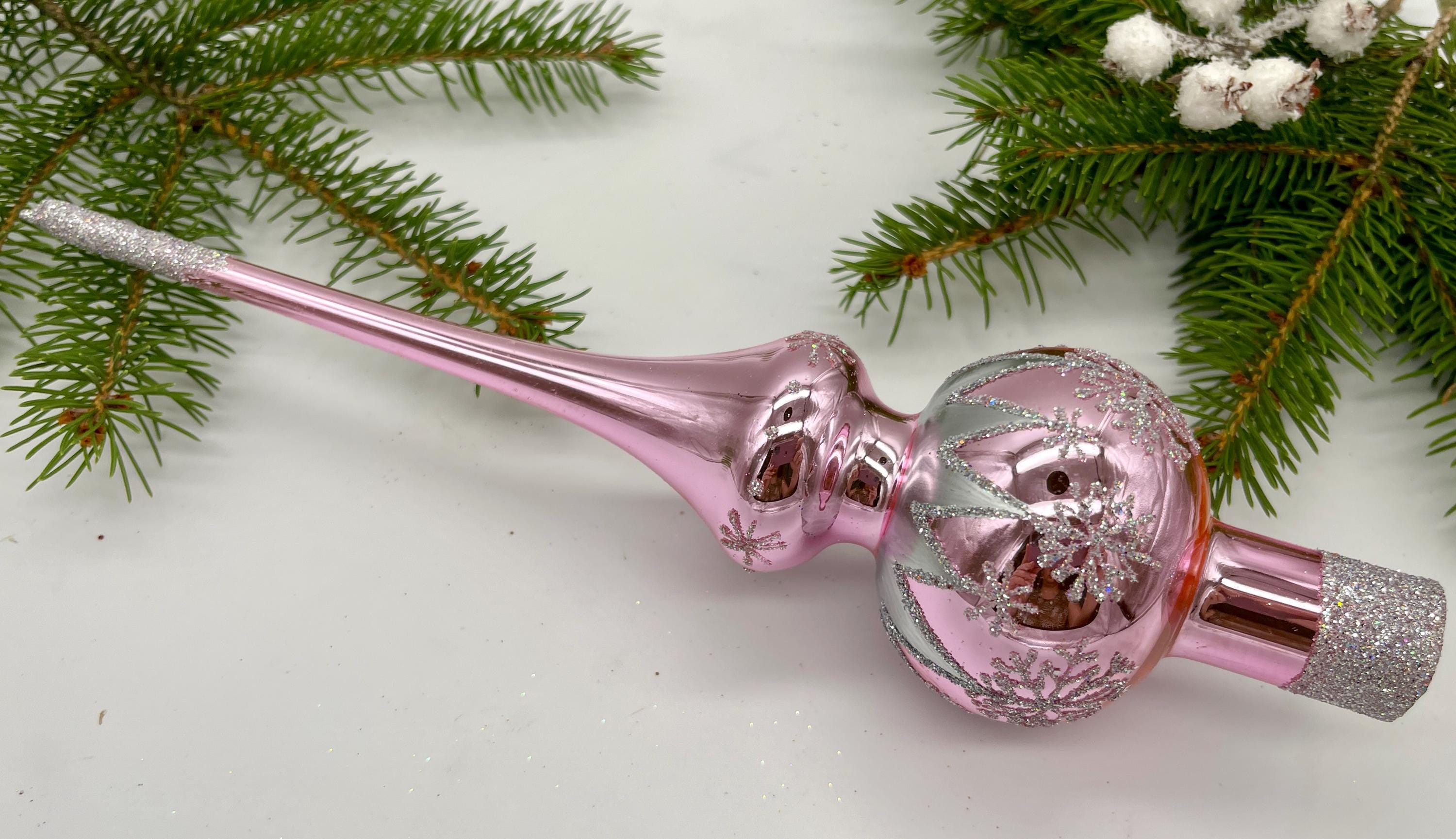 Vintage Pink Christmas Glass Tree Topper 9 Inches, Tree Topper Antique ...