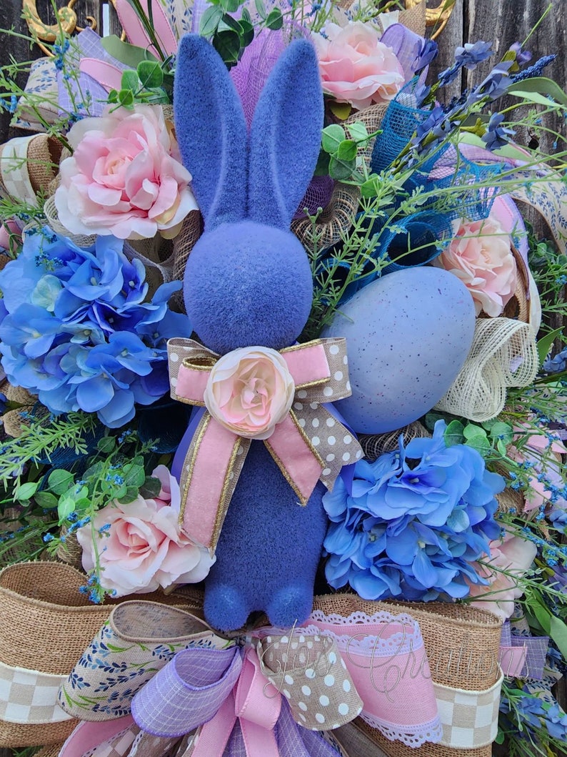 Flocked Bunny Wreath for Front Door Easter Bunny Porch - Etsy