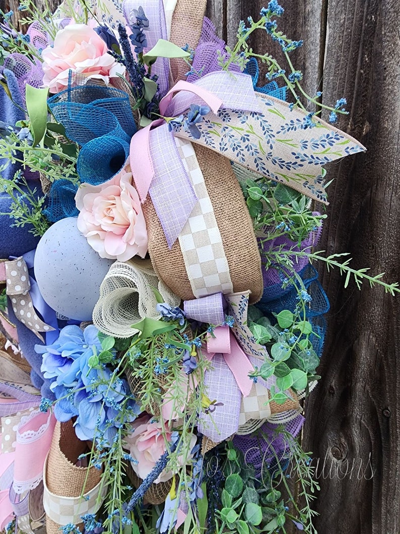 Flocked Bunny Wreath for Front Door Easter Bunny Porch - Etsy