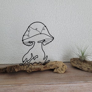 Champignon en fil de fer sur bois flotté, nature, stylisé, fleur ...