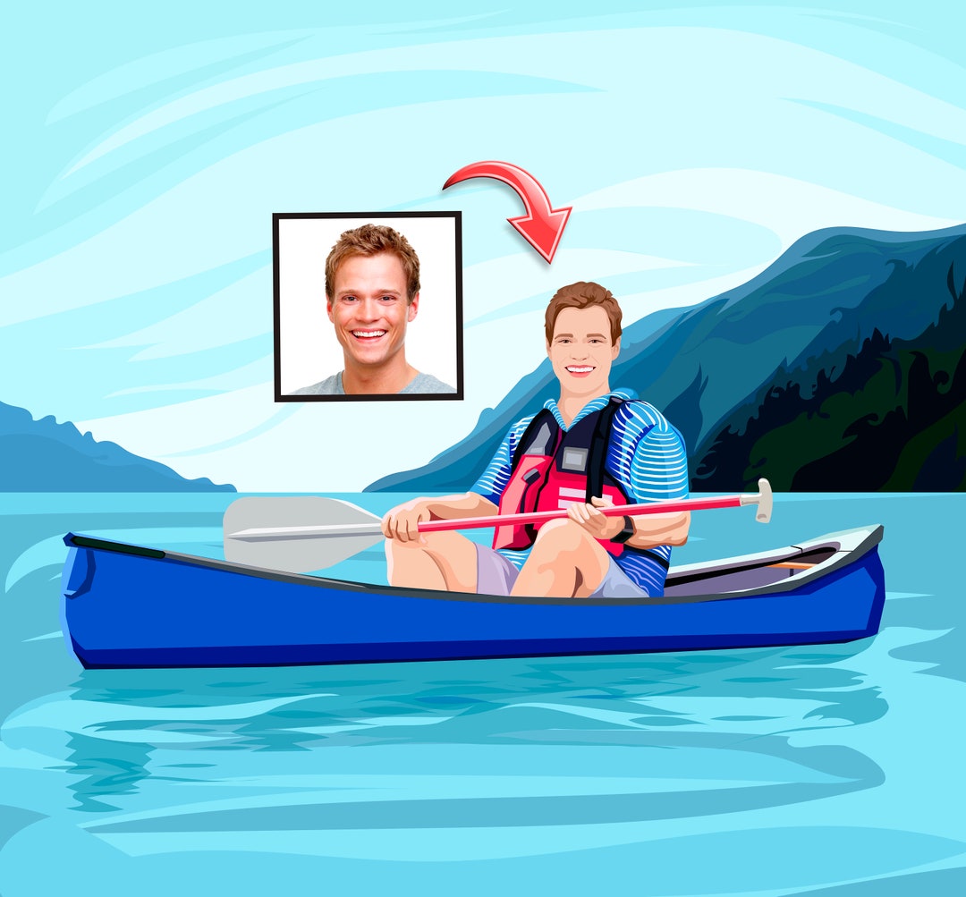 Canoeing Gift - Custom Caricature Portrait From Photo - Canoe Gift ...