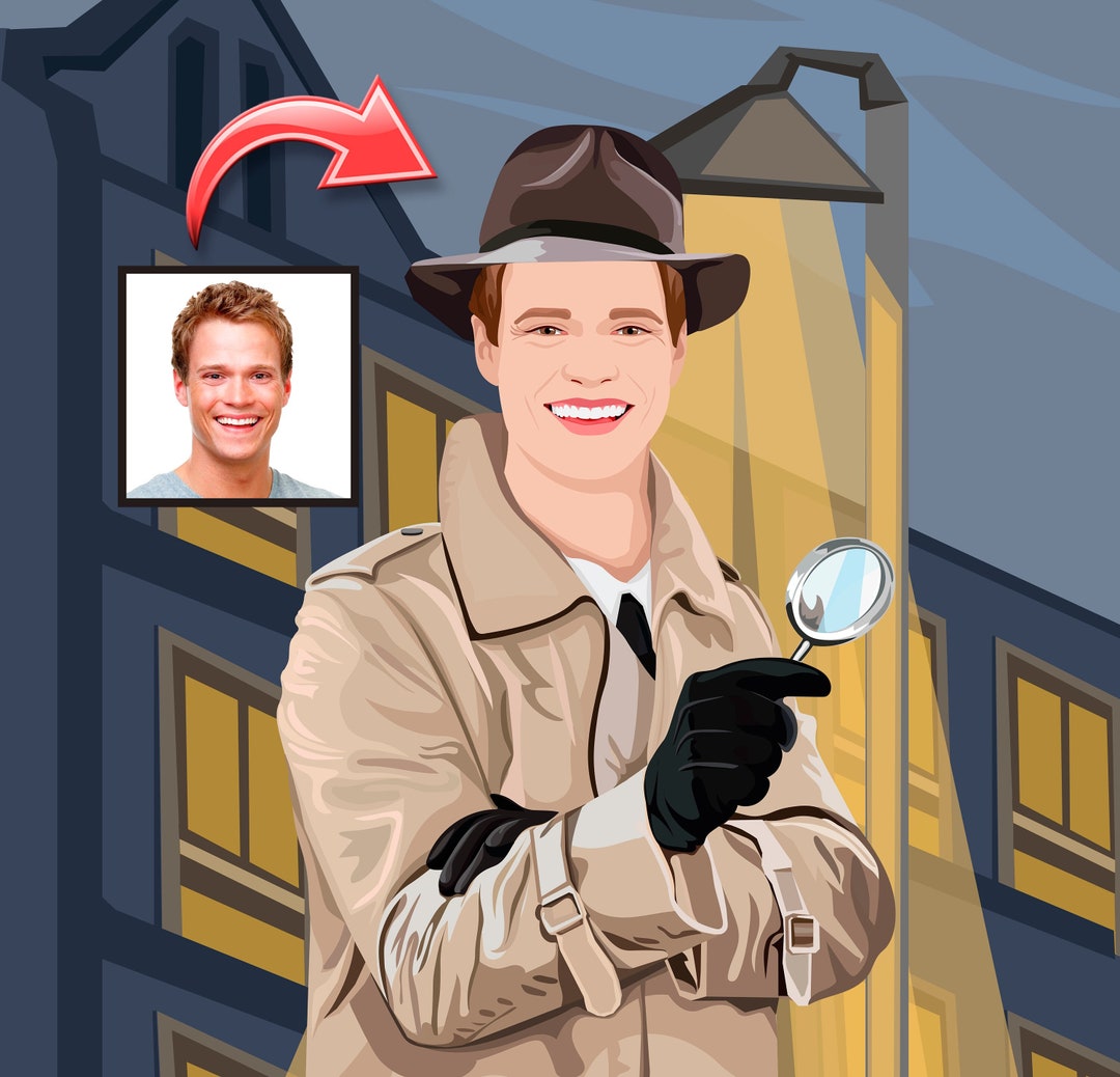 Detective Gift - Custom Portrait - Detective Cartoon - Detective ...