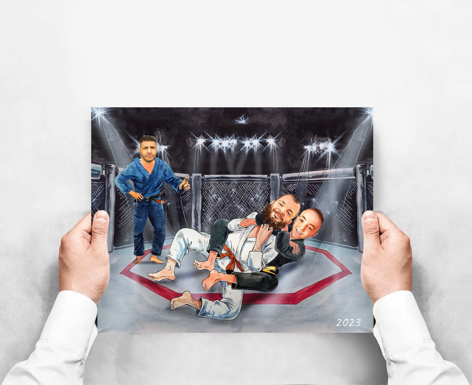 Portrait of 3 Jiu-jitsu - Jiu Jitsu Gift - Custom Caricature Portrait ...
