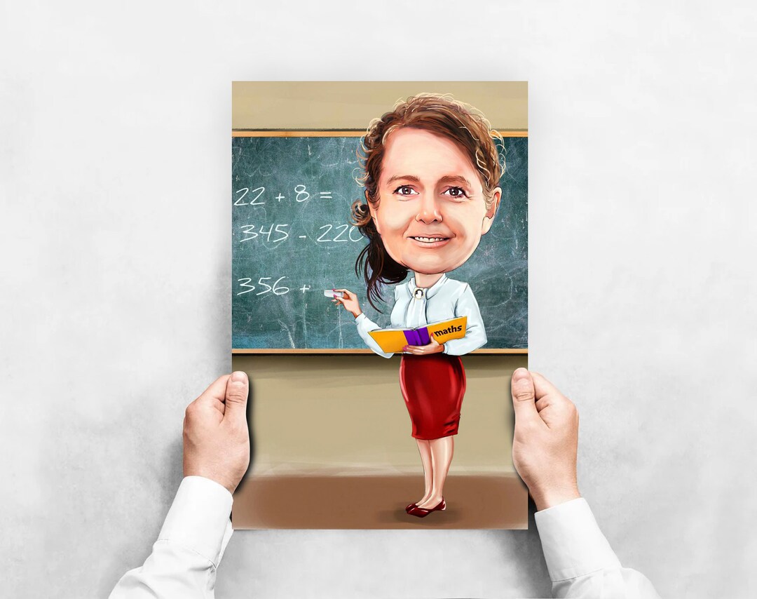 Math Teacher Gift - Custom Caricature Portrait From Your Photo ...