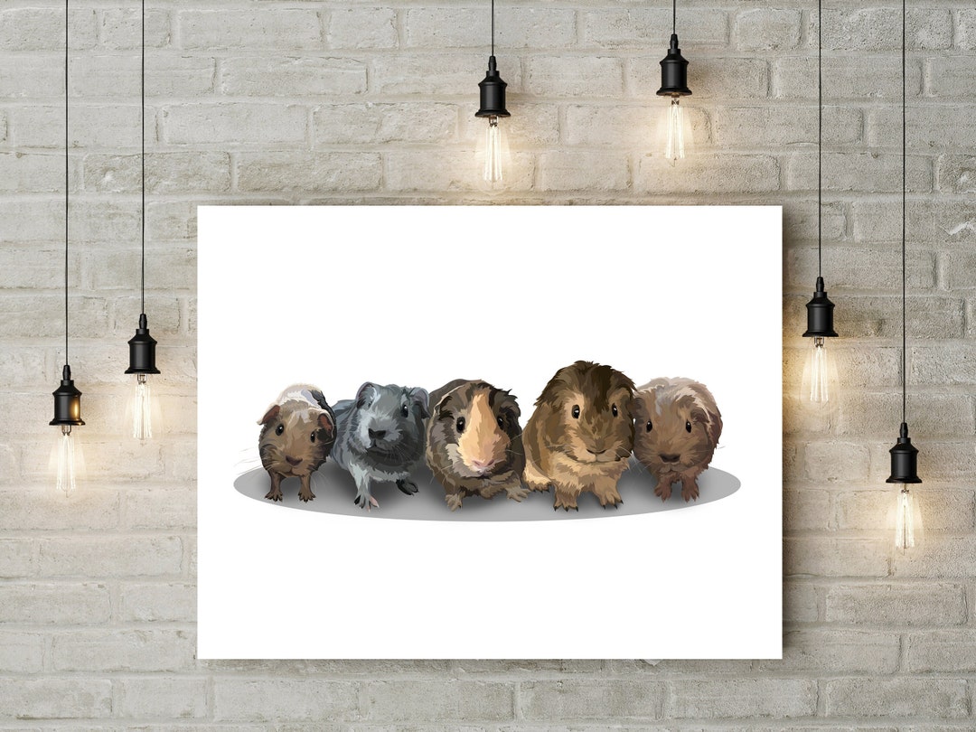 5 CUSTOM GUINEA PIGS Portrait Custom Pet Portrait Guinea Pig Memorial ...