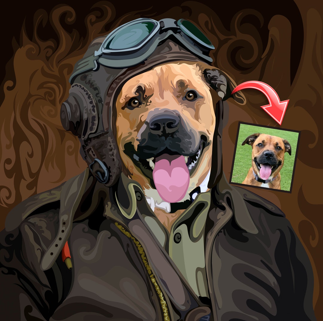 Aviator Custom Dog Portrait - Custom Pet Portrait - Pilot Portrait ...