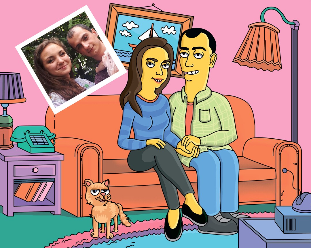 Custom YELLOW Portrait From Photo - Cartoon Family Art - Yellow Gift ...