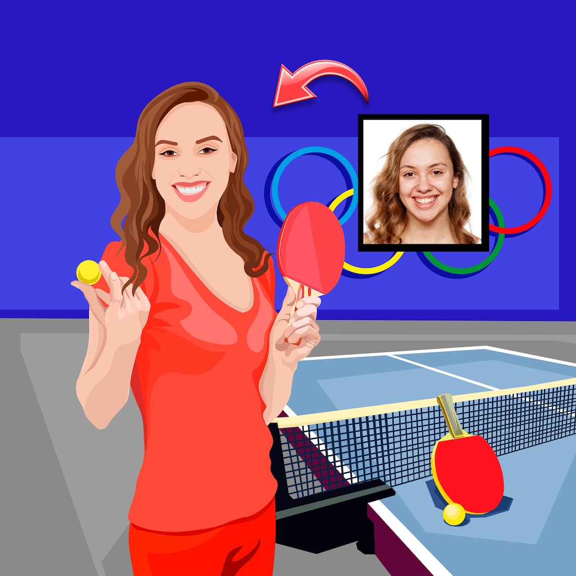Ping Pong Player Gift Custom Caricature Portrait From Your - Etsy