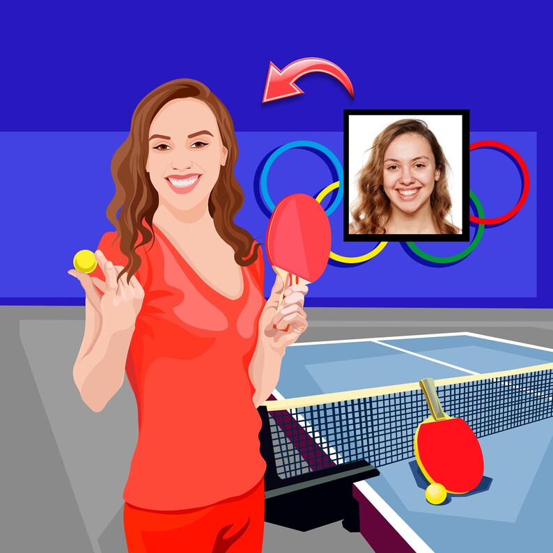 Ping Pong Player Gift Custom Caricature Portrait From Your - Etsy