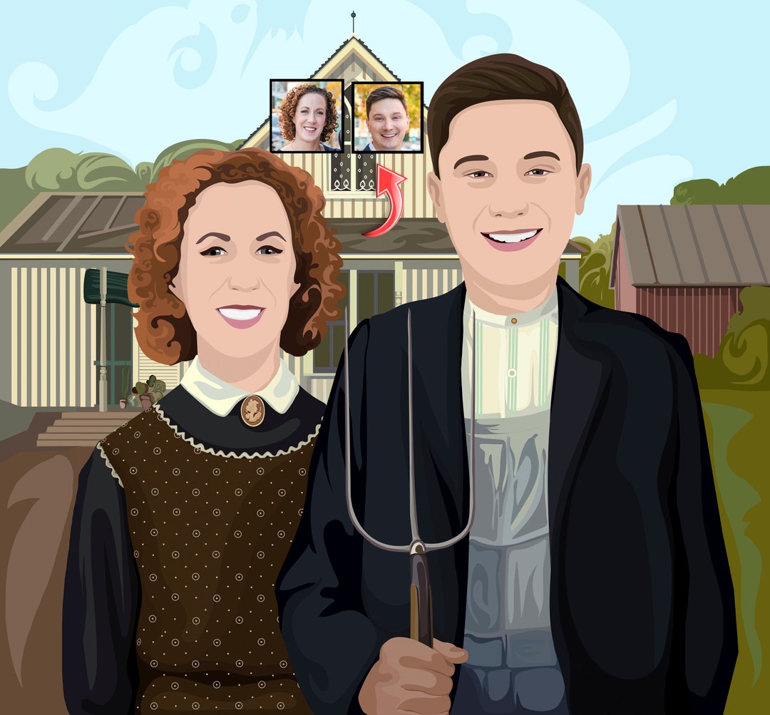 Personalized American Gothic Portrait From Your Photo - Custom Couple ...
