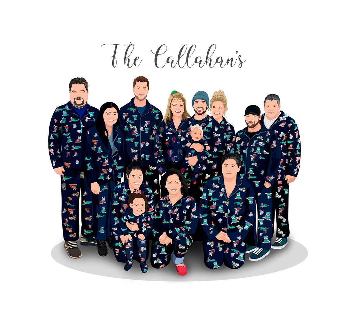 Extended Family Illustration Family Portrait Custom Portrait - Etsy