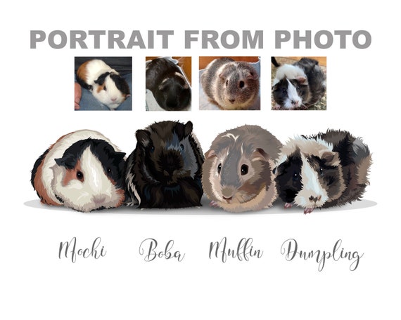 CUSTOM 4 GUINEA PIG Portrait Custom Pet Portrait Guinea Pig - Etsy