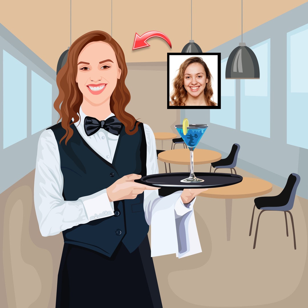 Waitress Gift - Custom Caricature Portrait From Your Photo - Waiter ...