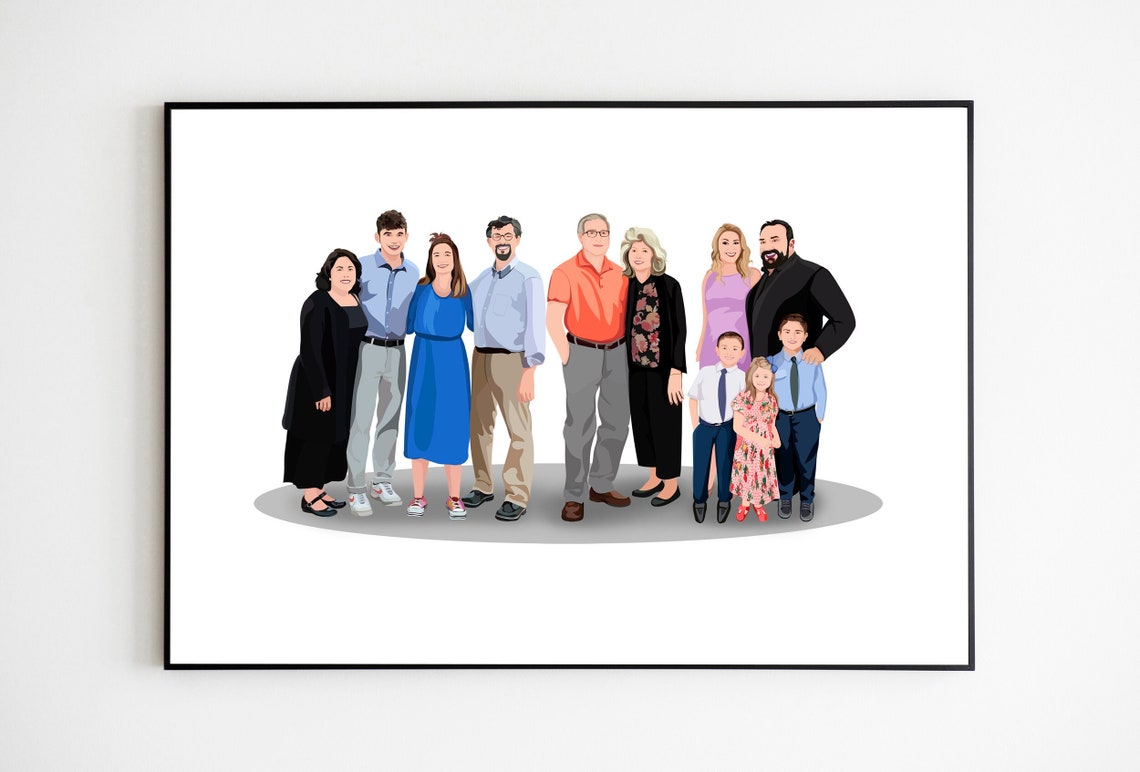 Extended Family Illustration Family Portrait Custom Portrait | Etsy