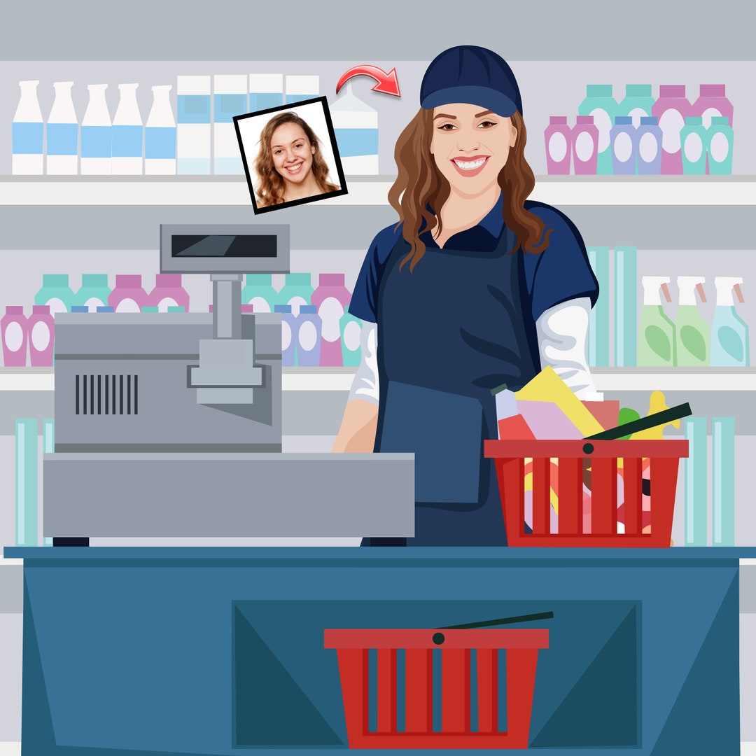 Cashier Gift - Custom Caricature Portrait From Your Photo - Fun Cashier ...