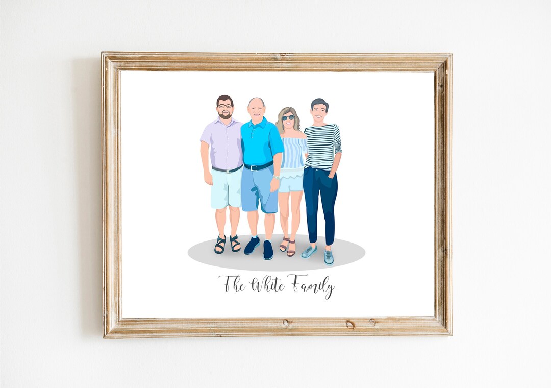 Portrait of 4 People Family - Custom Family Portrait From Photo - Gift ...