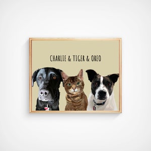 Custom 3 Pet Portrait | Multiple Pet Portrait | Pet Portrait From Photo ...