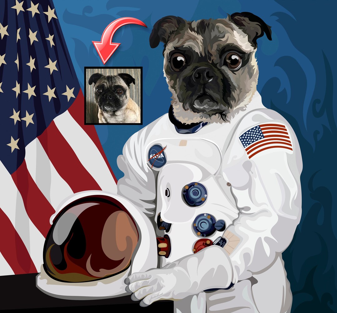 The Astronaut Digital Dog Portrait - Custom Pet Portrait - Personalised ...
