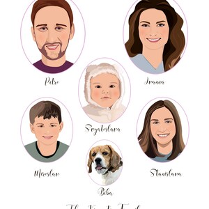 Personalized Family Drawing Family Portrait Illustration With Pets ...