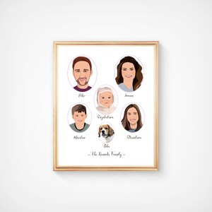 Personalized Family Drawing Family Portrait Illustration With Pets ...