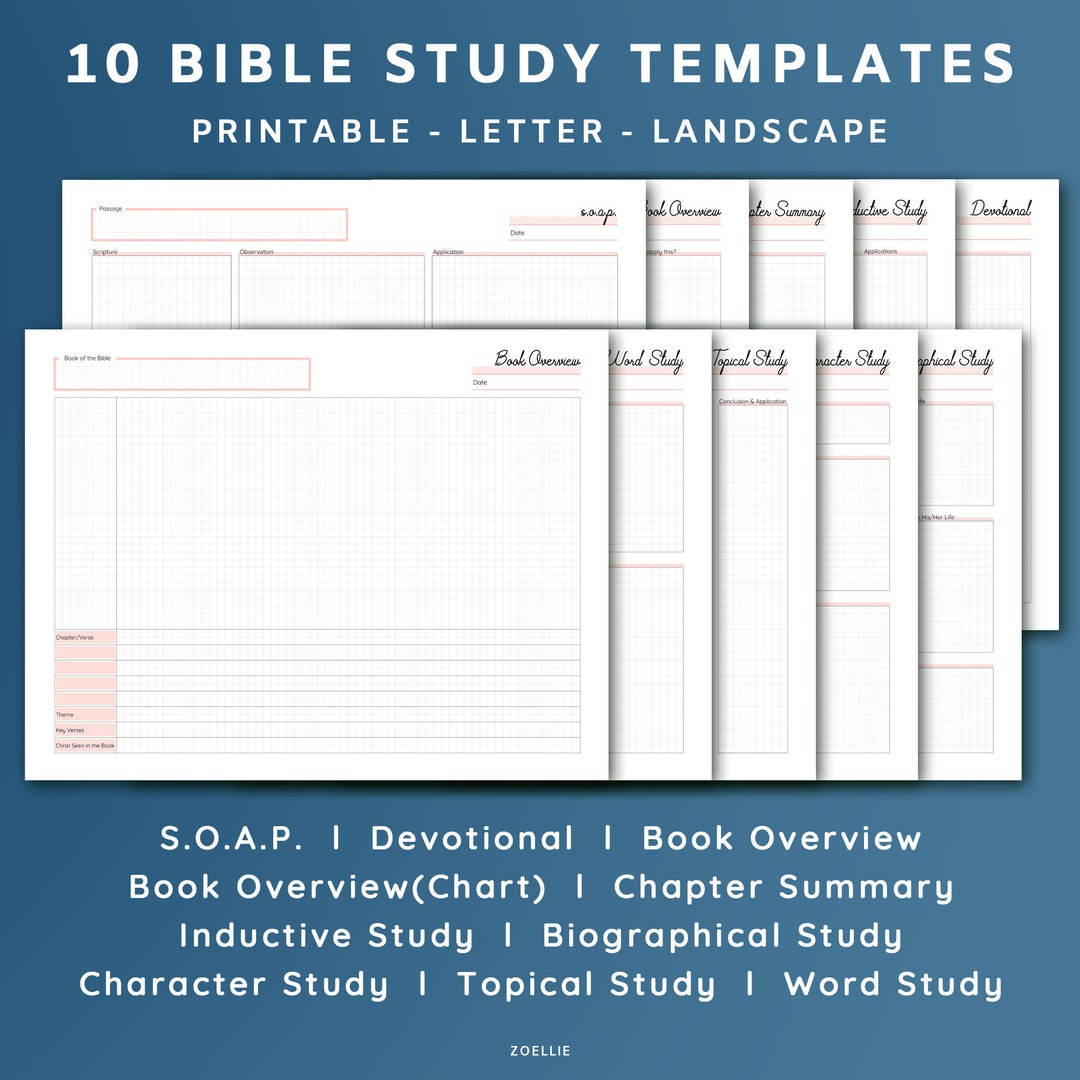10 Printable Bible Study Templates, Landscape, Horizontal, Letter, Pink ...