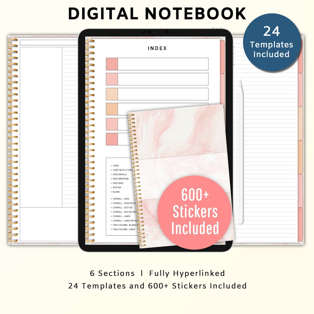 Digital Notebook, Portrait, Pink, 6 Tabs, Goodnotes, Notability and ...