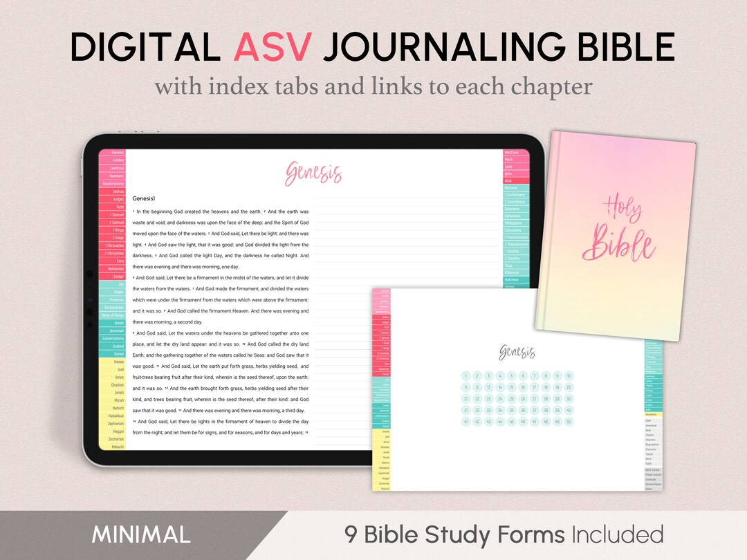 Digital ASV Journaling Bible With Index Tabs, Minimal Vivid - Etsy